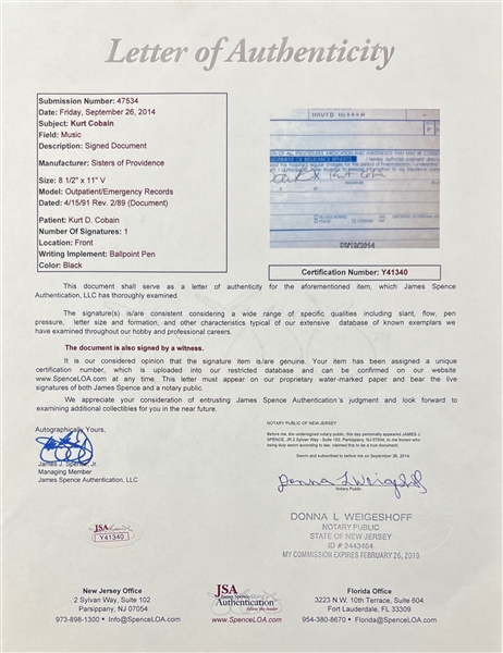 Lot Detail - Nirvana: Kurt Cobain Signed Medical Record from Trip to ER ... Lot Detail - Nirvana: Kurt Cobain Signed Medical Record from Trip to ER ...