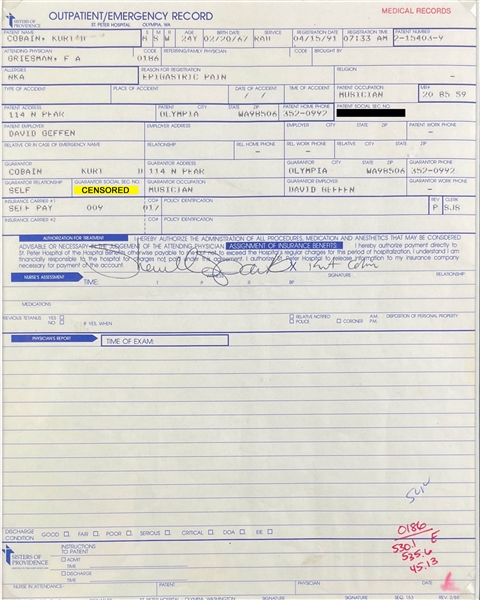 Lot Detail - Nirvana: Kurt Cobain Signed Medical Record from Trip to ER ... Lot Detail - Nirvana: Kurt Cobain Signed Medical Record from Trip to ER ...